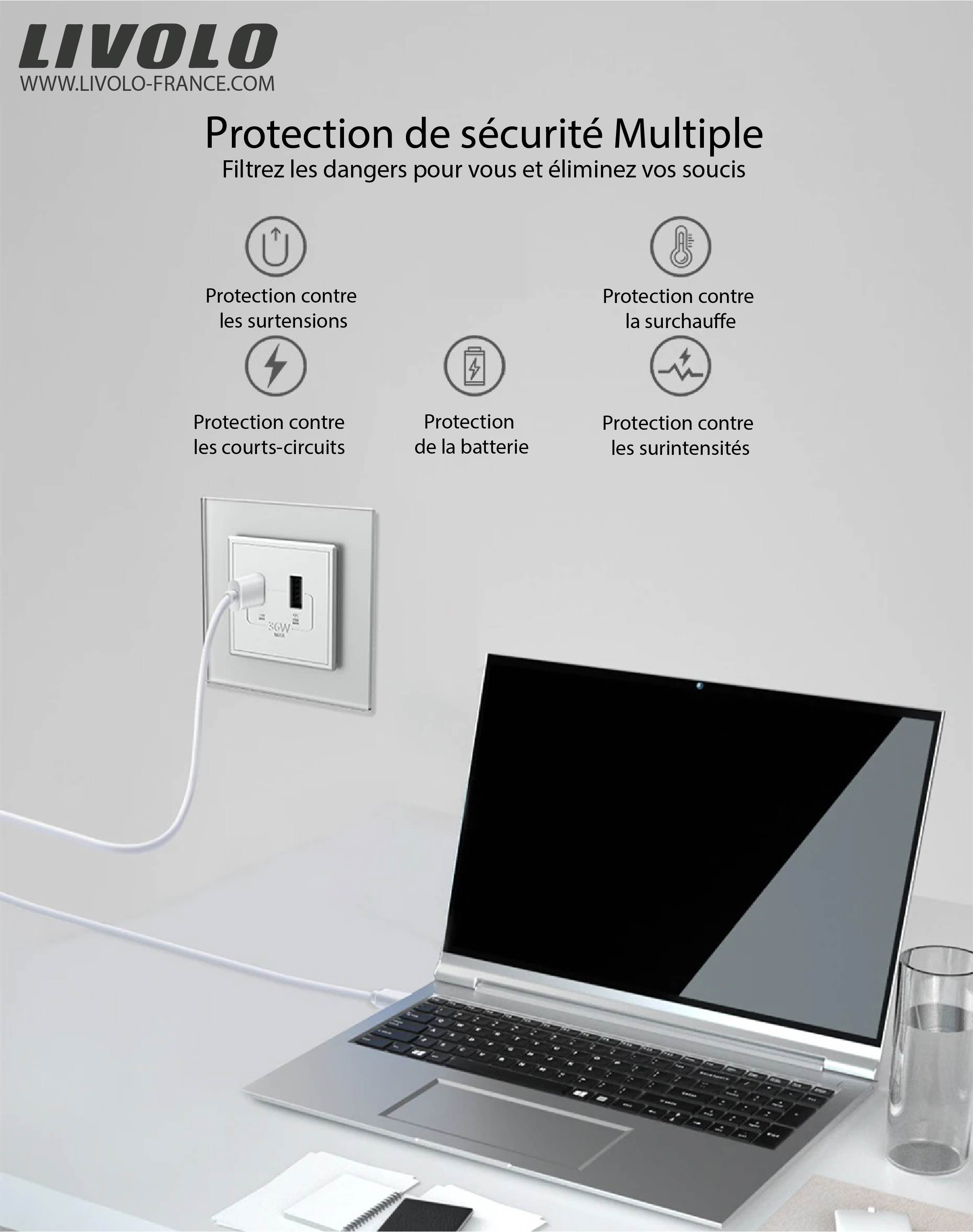 PRISE USB-A ET USB-C 36W CHAMPAGNE - Livolo France